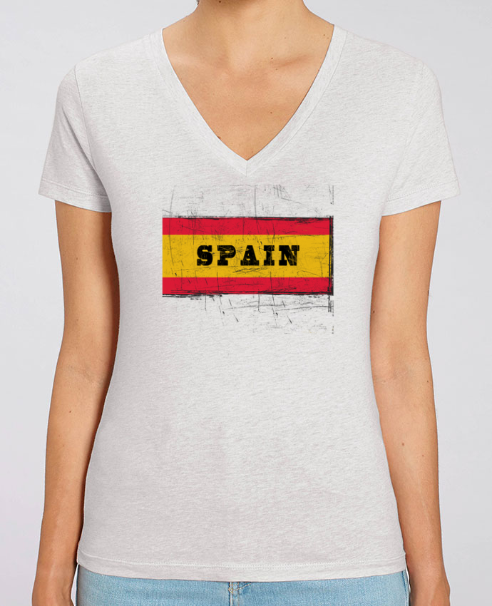 Tee Shirt Femme Col V Stella EVOKER Drapeau espagnol - Coton BIO -Tunetoo